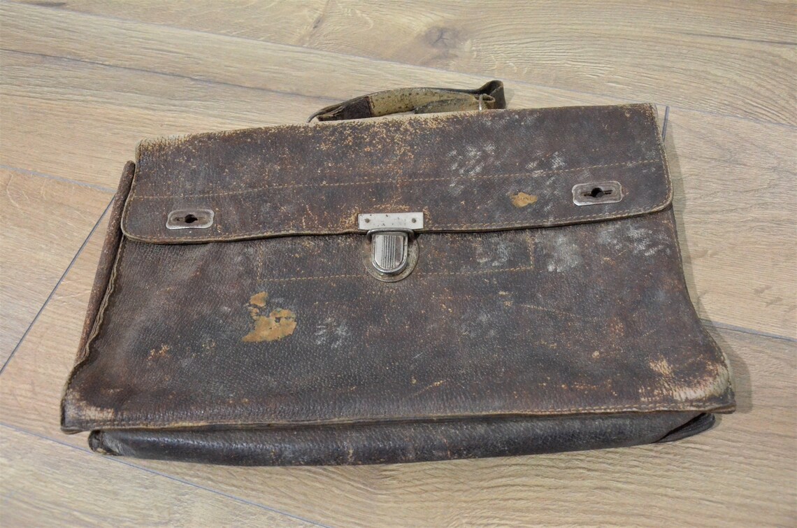 Antique French Real Leather Diplomatic Satchel 1920s, Vintage Leather ...