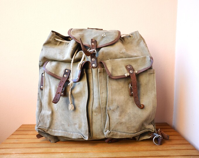 Vintage Military Backpack, Canvas Backpack, Old Backpack, Green Army ...