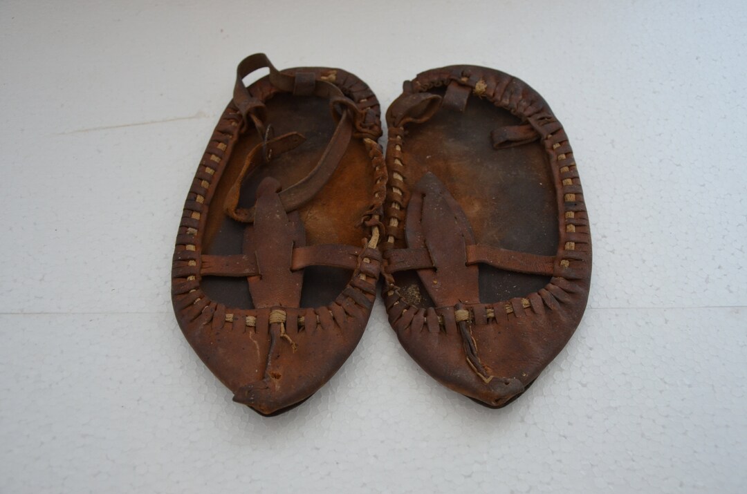 Antique Primitive Handmade Leather Shoes From Pig Skin 1910s, Folk ...