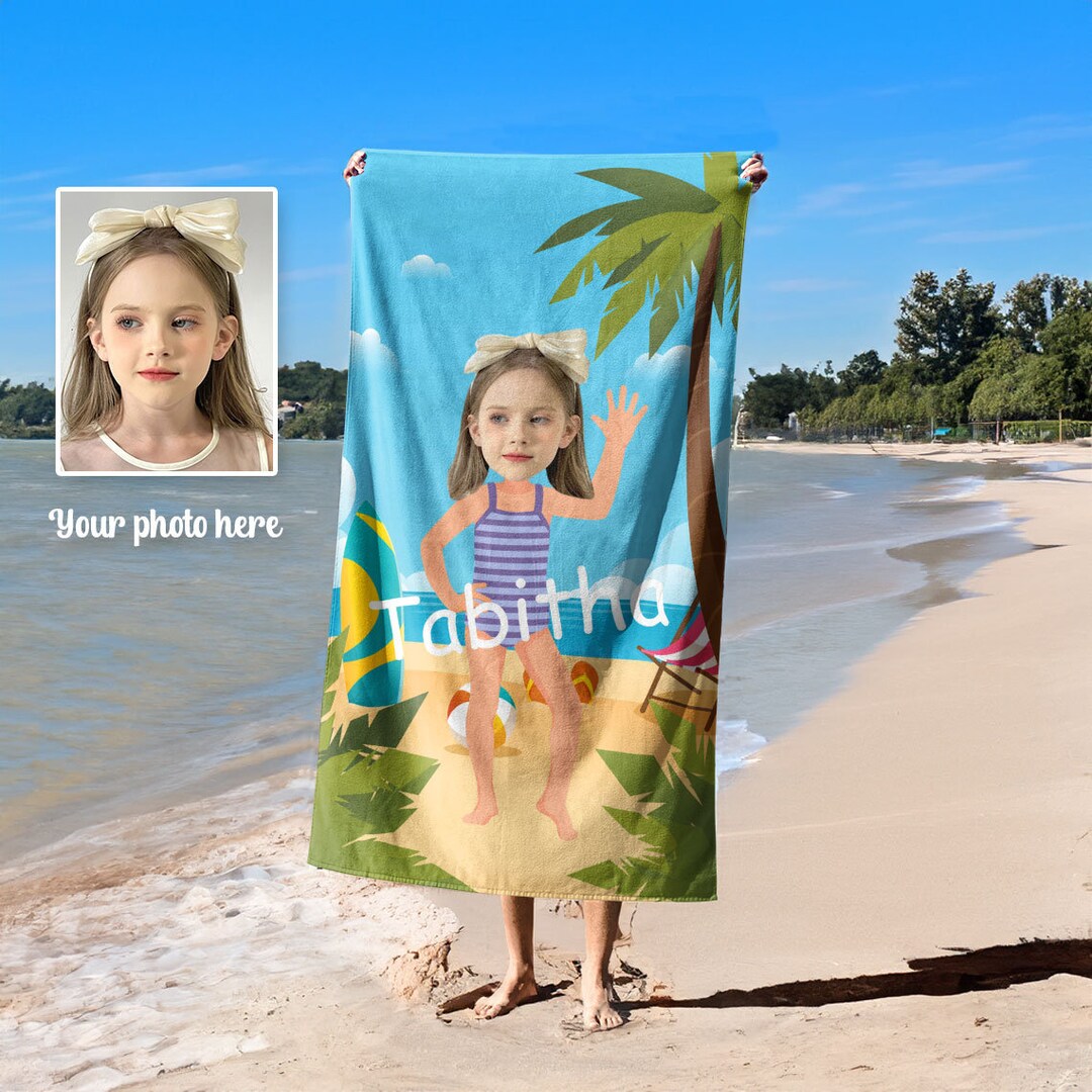 Custom Cute Girl/boy Face Name Beach Towel,personalized Bath Towel,pool ...