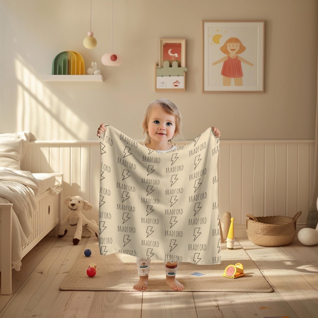 Lightning Baby Blanket With Name, Personalized Baby Blanket, Cozy Gift ...