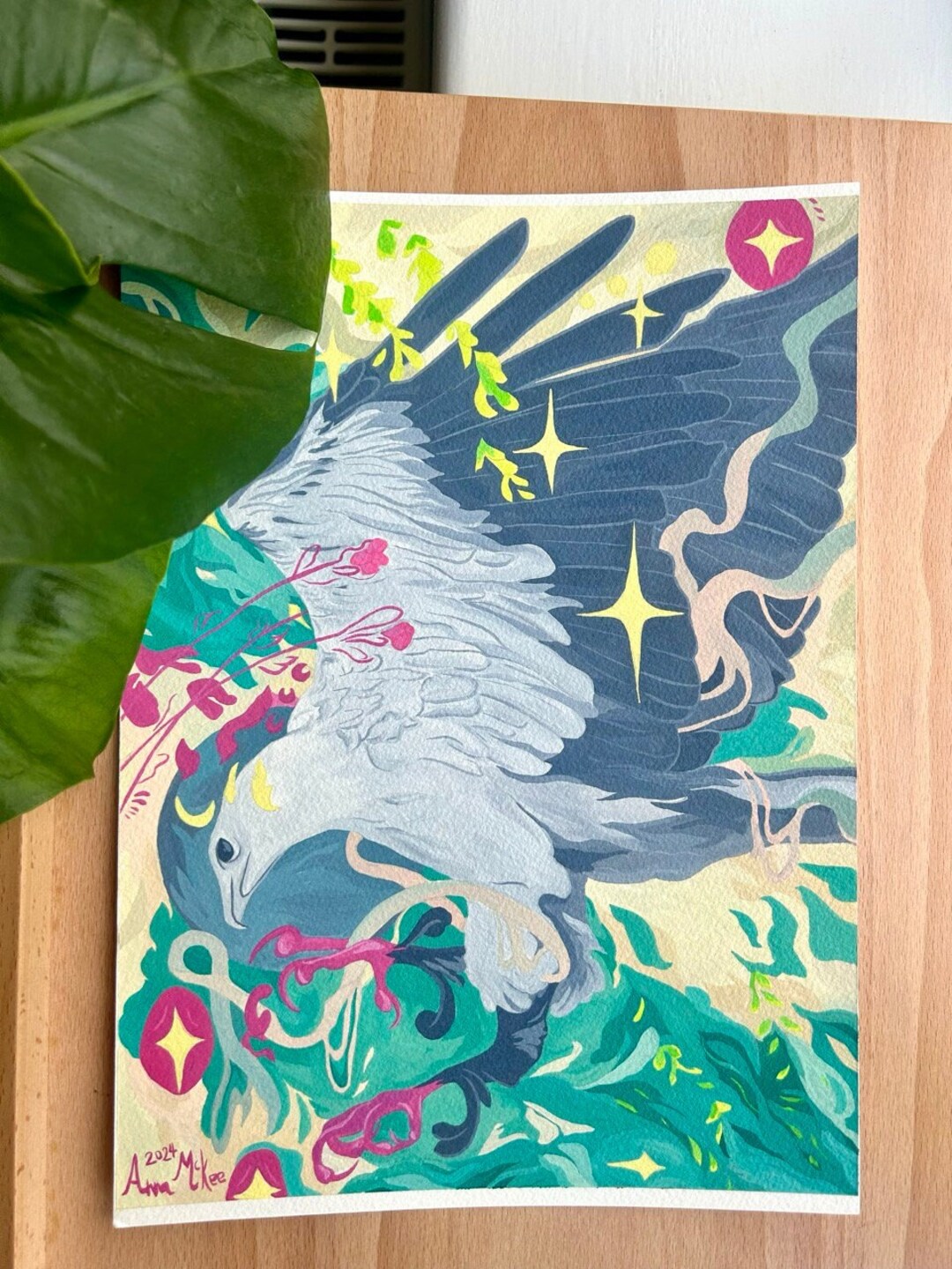 A4 stars Original Painting, Anna Mckee Art, Gouache Painting, Galaxy Art, Bird Portrait, Swallow ...