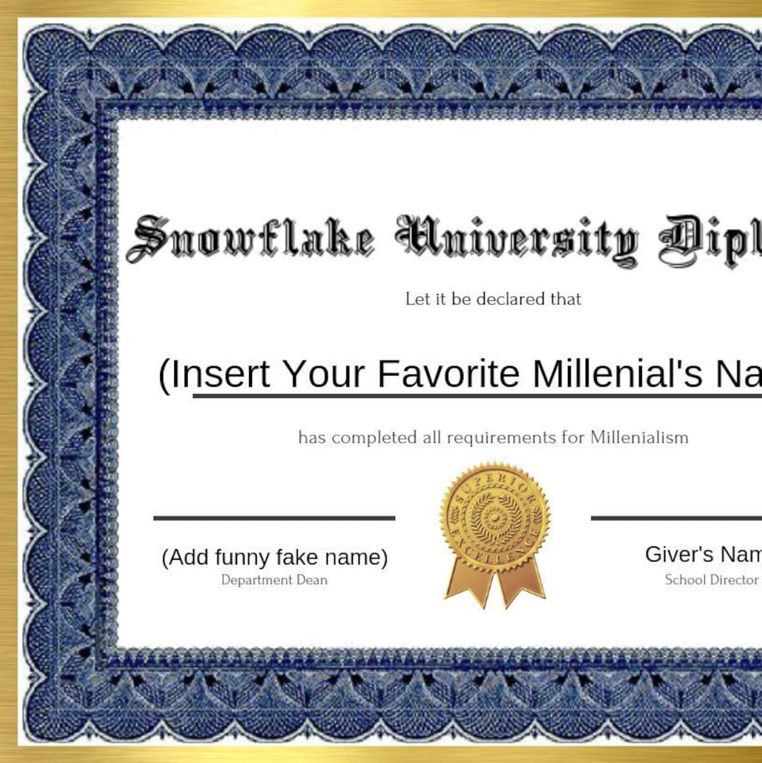 Gag Gift fake Diploma call Out Your Favorite Millenial With This BS ...
