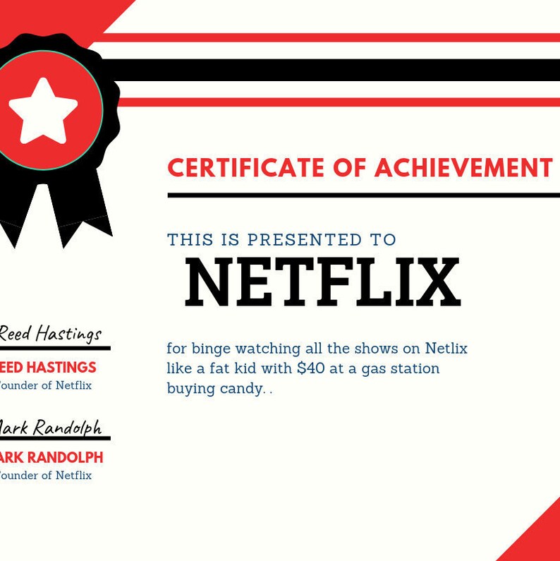 Netflix Binging Certificate of Accomplishment, Gag, Fake Diploma - Etsy