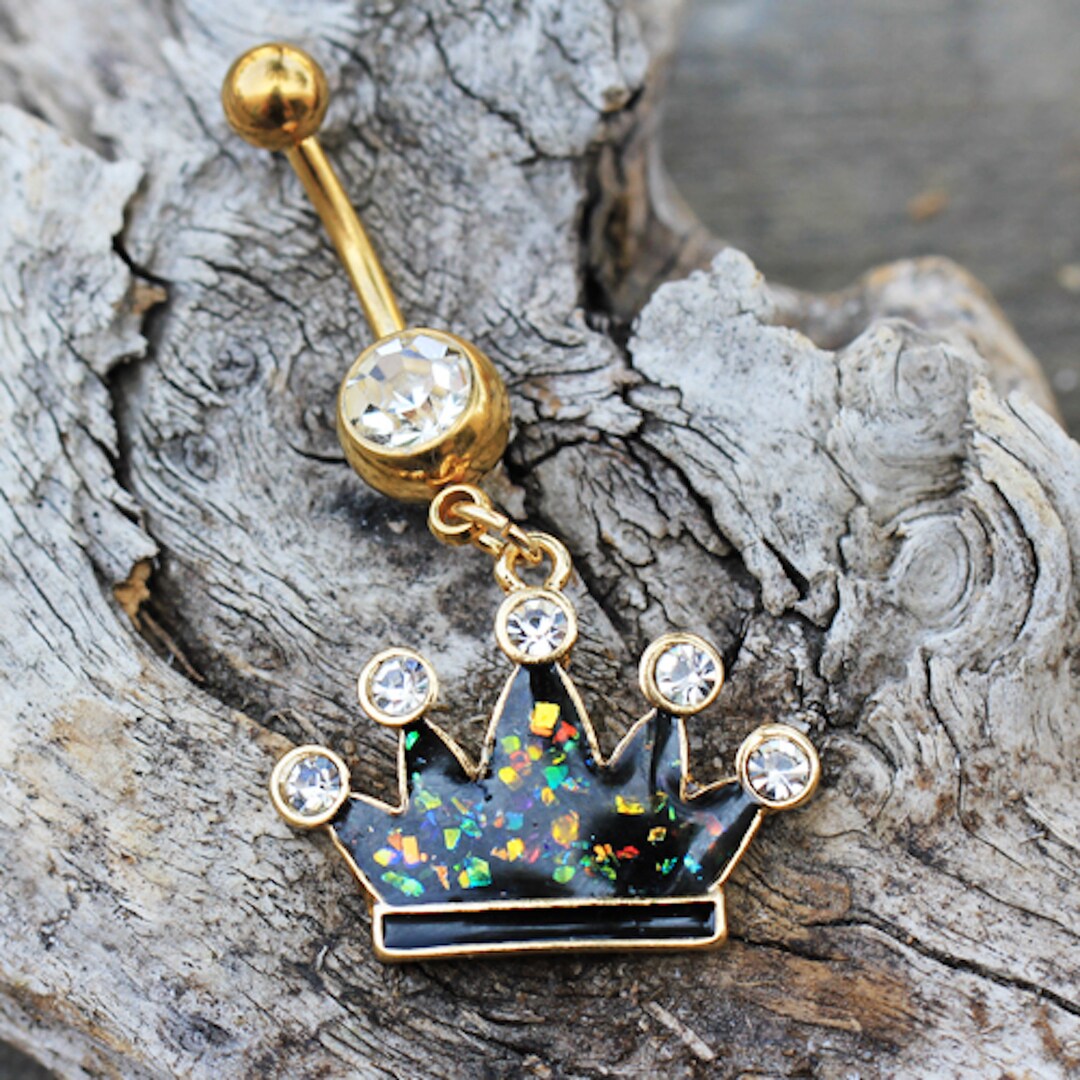 Glitter Epoxy Crown Dangle Belly Button Navel Ring Gold Plated - Etsy