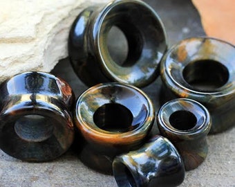 Stone Tunnel Plugs Gauges Blue Tiger Eye Stone Tunnels Double Flare ...
