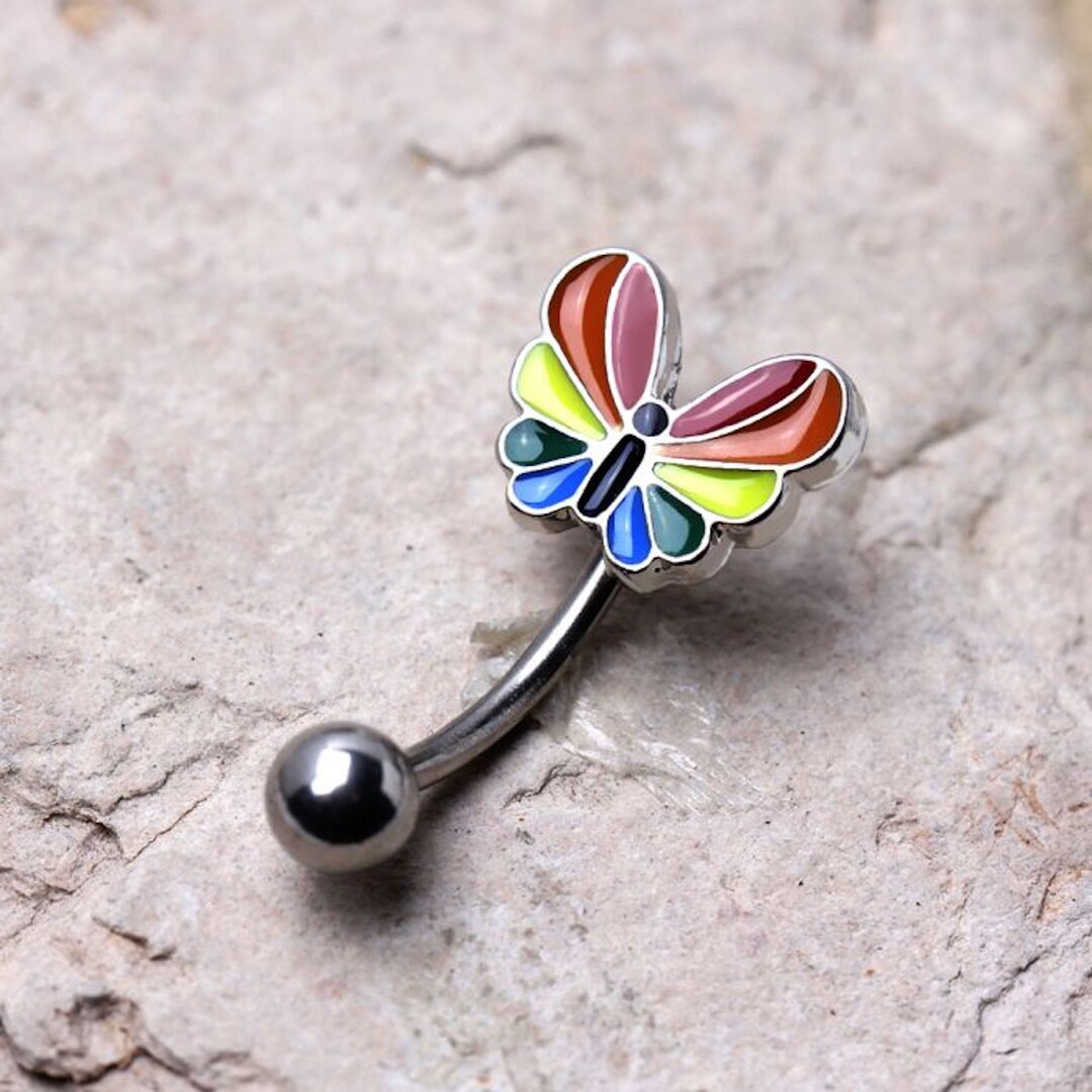 316L Stainless Steel Rainbow Butterfly Eyebrow Ring - Etsy