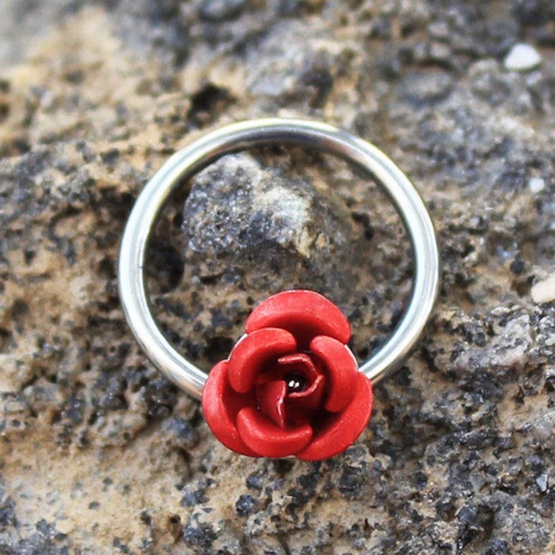 316L Stainless Steel Red Rose Snap-in Captive Bead Ring / - Etsy