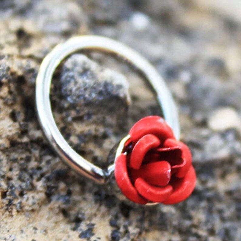 316L Stainless Steel Red Rose Snap-in Captive Bead Ring / - Etsy