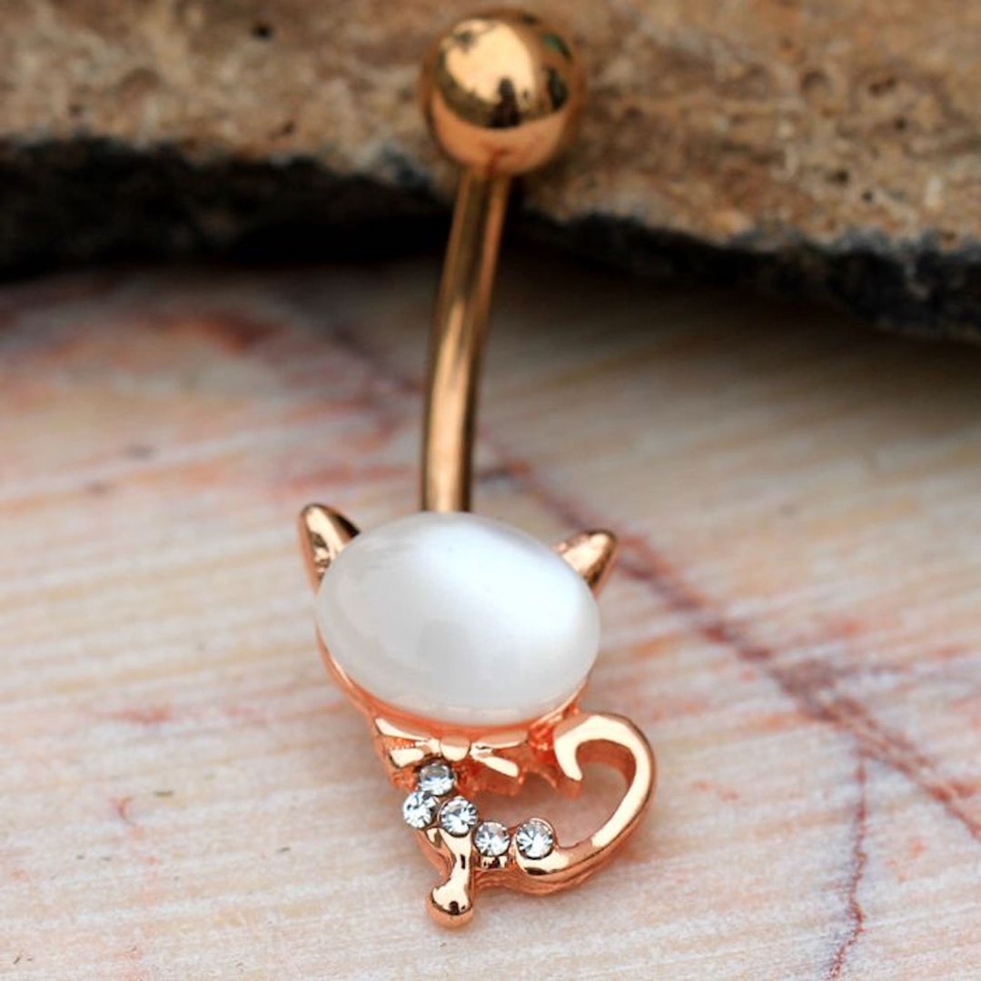 Rose Gold Plated Cat's Eye Cat Navel Ring - Etsy