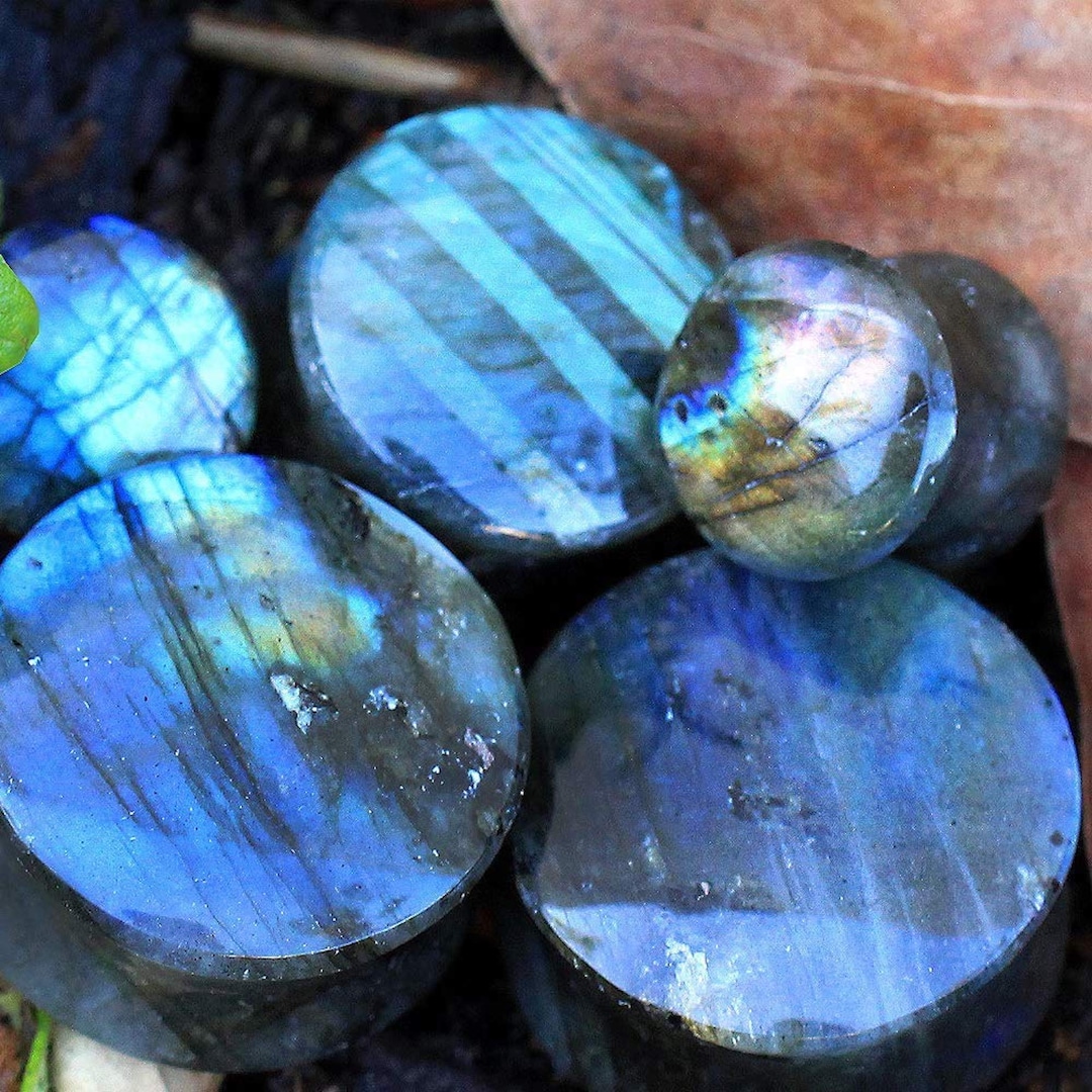 AAA Grade Natural Labradorite Stone Saddle Ear Gauges Plug Earrings - Etsy
