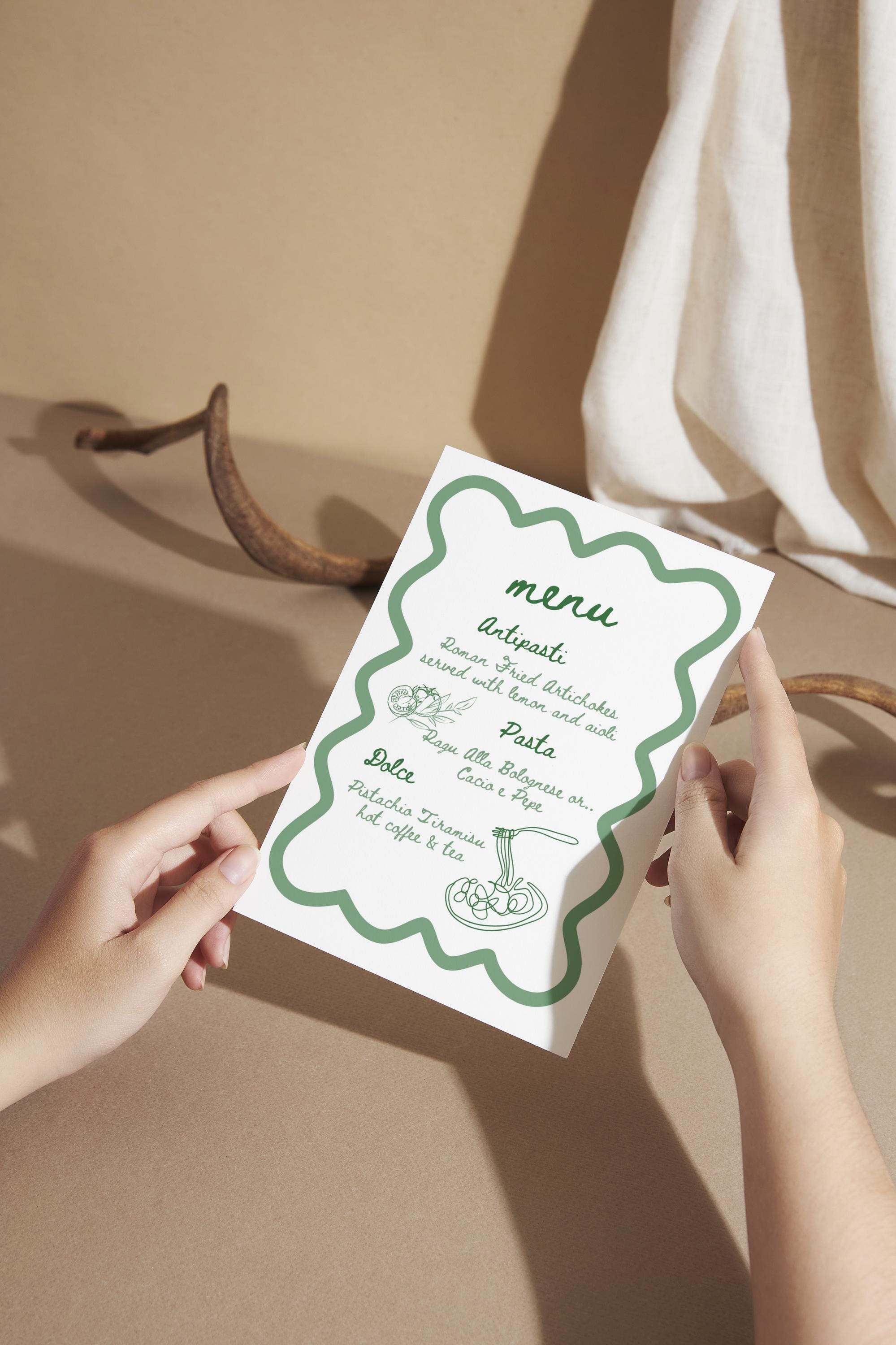Minimal Italian Menu Design in Green Line Art. Simple Elegant Classic ...