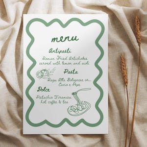 Minimal Italian Menu Design in Green Line Art. Simple Elegant Classic ...