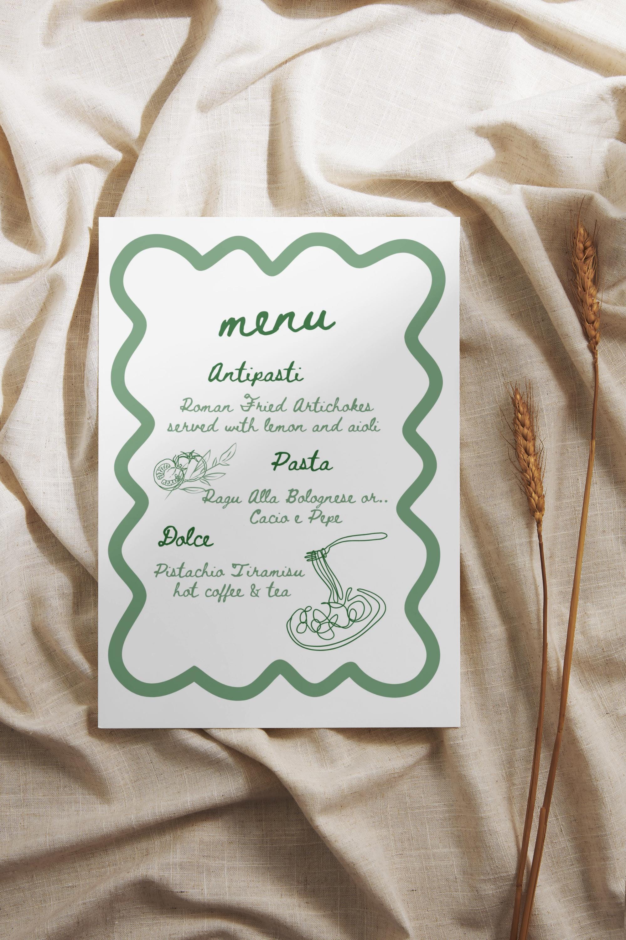 Minimal Italian Menu Design in Green Line Art. Simple Elegant Classic ...