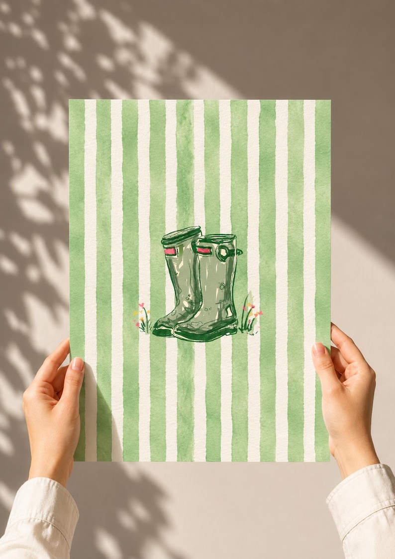 Green Wellies Print | Hand-drawn Gardening Art | Cottagecore Farmhouse ...