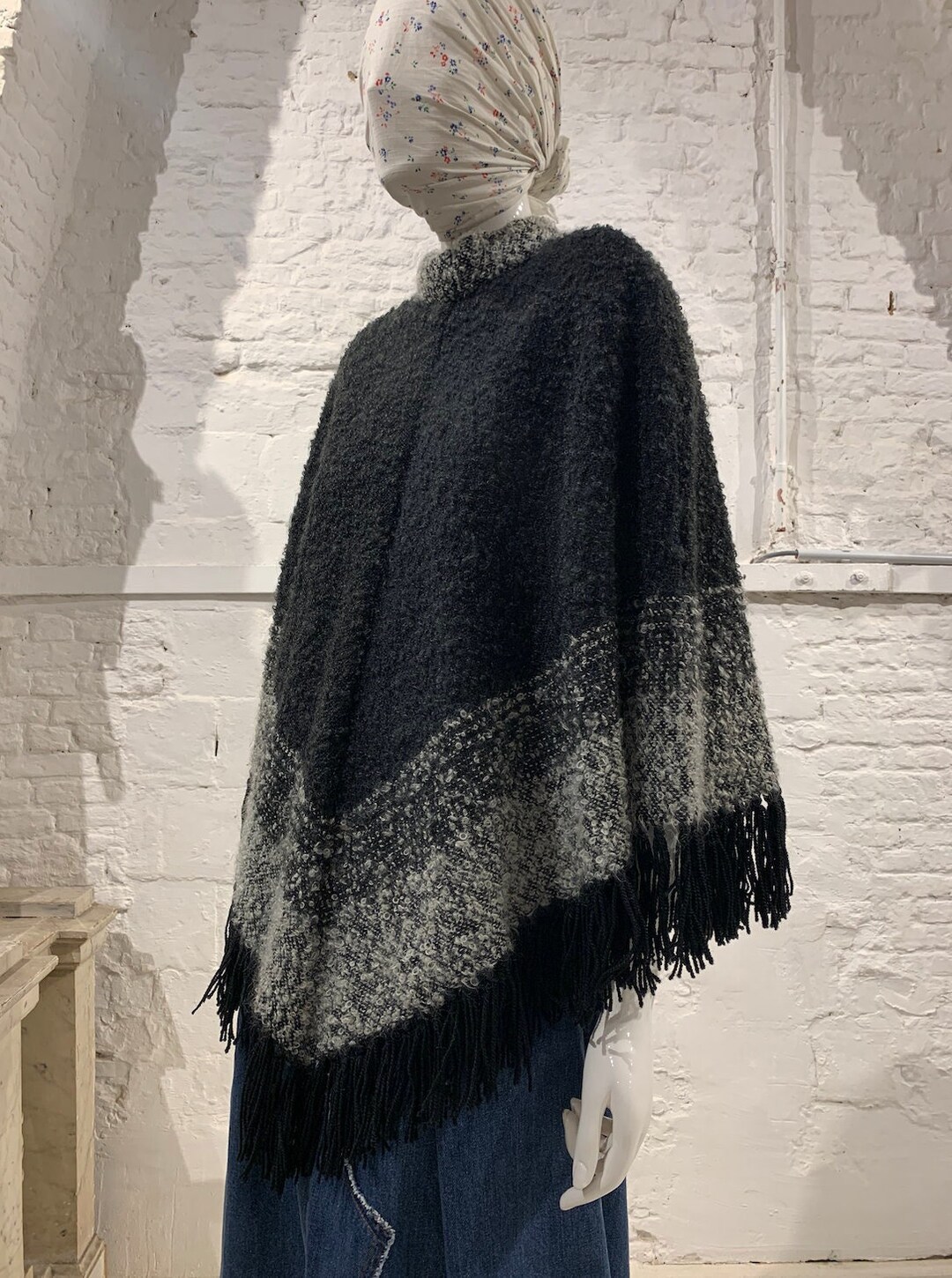 Vintage 1970s Folk Scandinavian Woven Wool Knit Cape Poncho Hippie ...