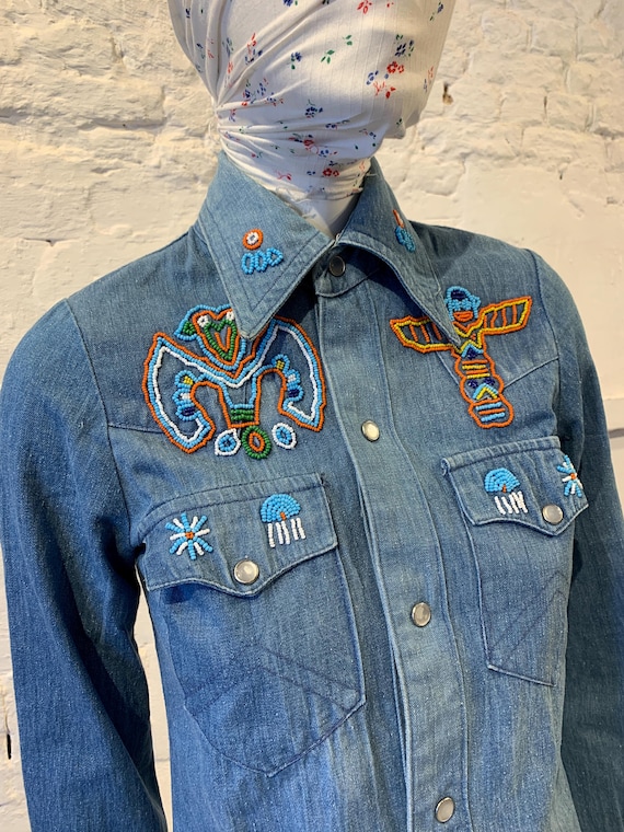 Rare Vintage 1970s Folk Marshall Lester Denim Jeans E… - Gem