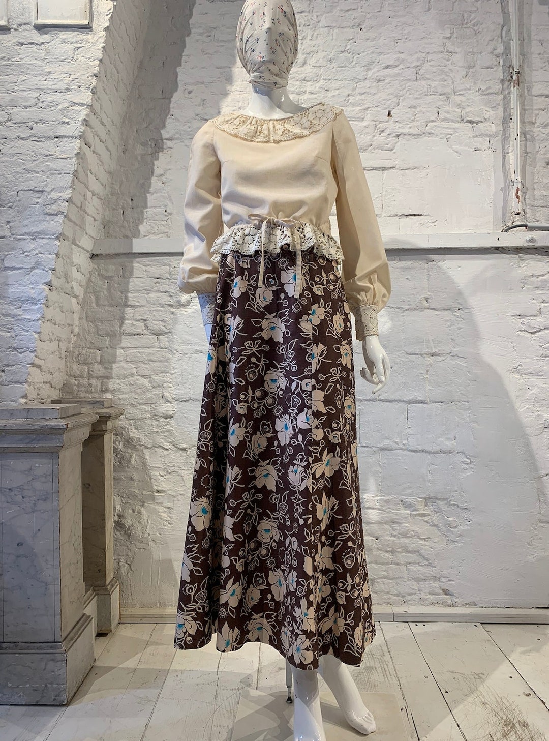 Vintage 1970s/80s Prairie Scandinavian Floral Print Cotton Maxi Skirt ...