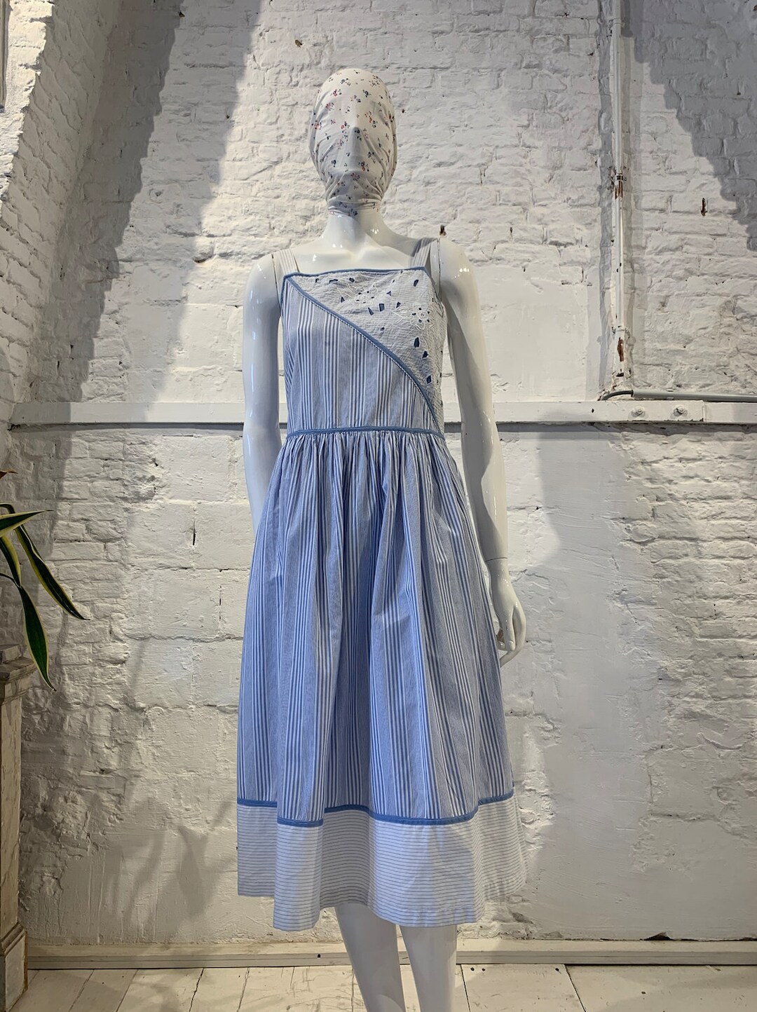 Vintage 1970s Prairie René Derhy Paris Striped Woven Embroidered Cotton ...