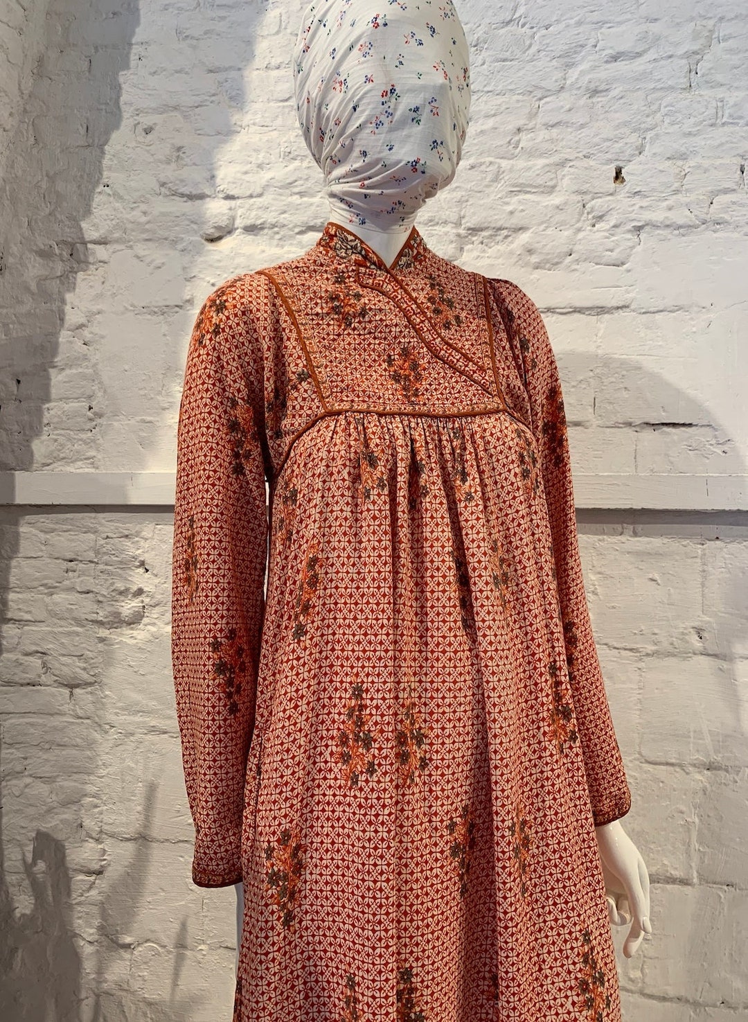 Vintage 1970s Folk Indian Partridge Block Print Quilted Cotton Floral ...