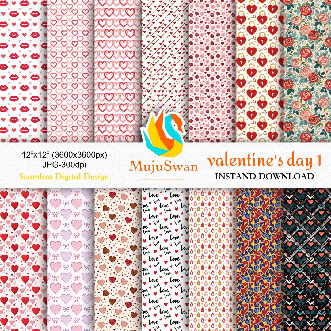 Valentines Seamless Paper Bundle, Valentine Digital Paper, Valentine ...