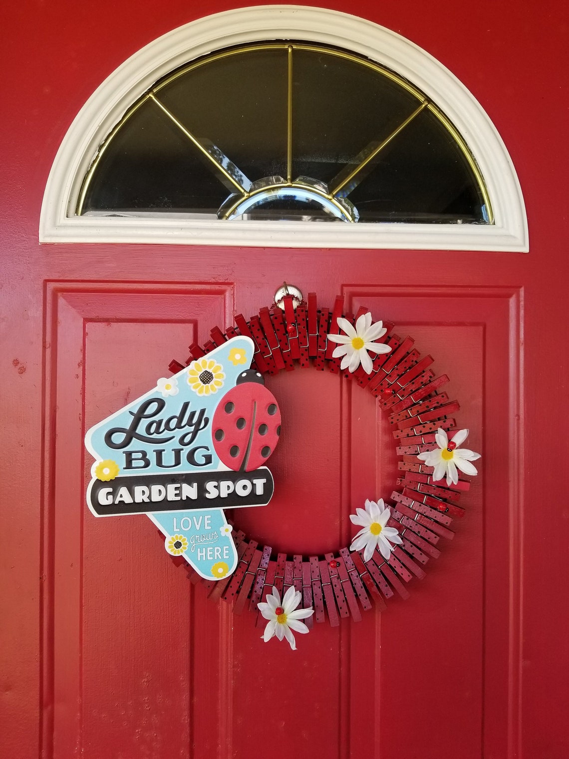 Ladybug Clothespin Wreath Summer Daisy Decor Wreath Red Black Polka Dot ...