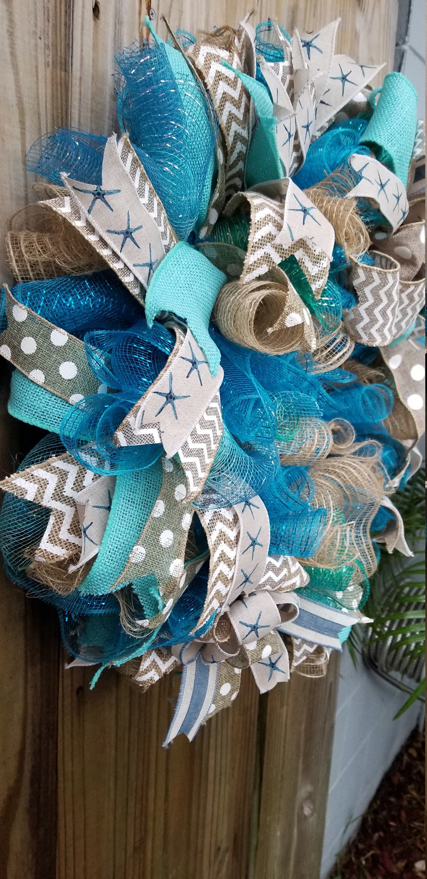 Beach House Summer Nautical Coastal Wreath Deco Mesh Front Door Home ...