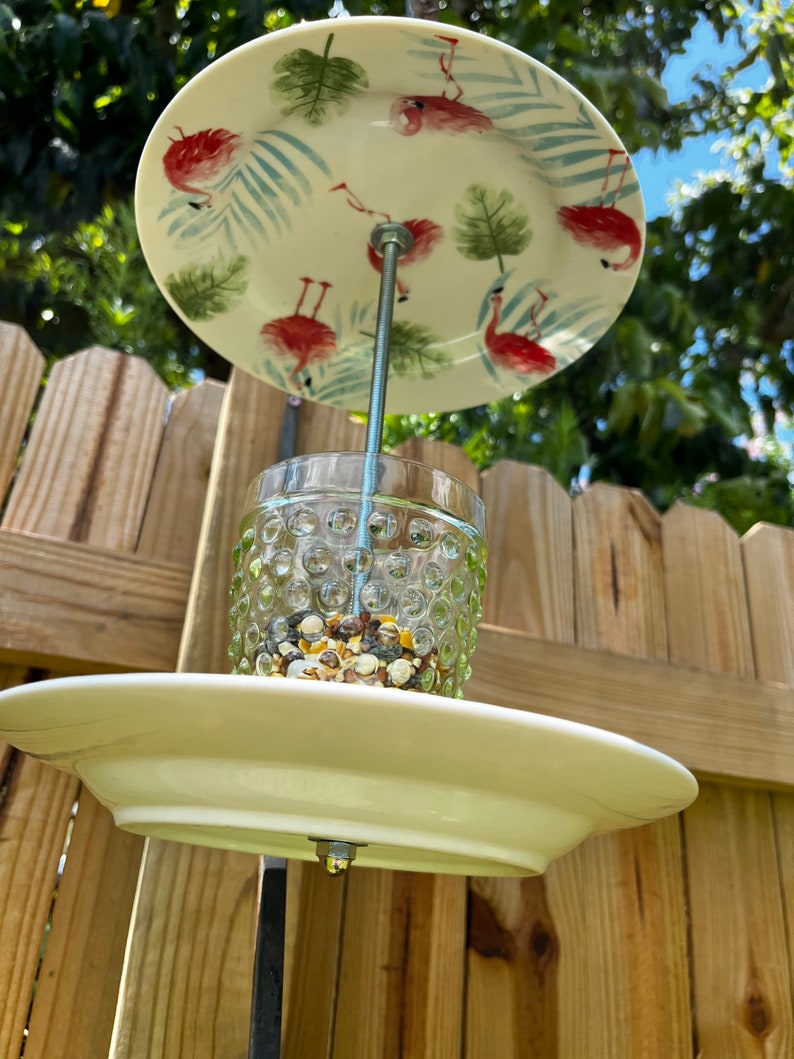 Retro Pink Flamingo Blue/green Palm Leaf Repurpose DIY Bubble Glass ...