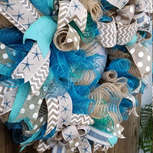 Beach House Summer Nautical Coastal Wreath Deco Mesh Front Door Home ...