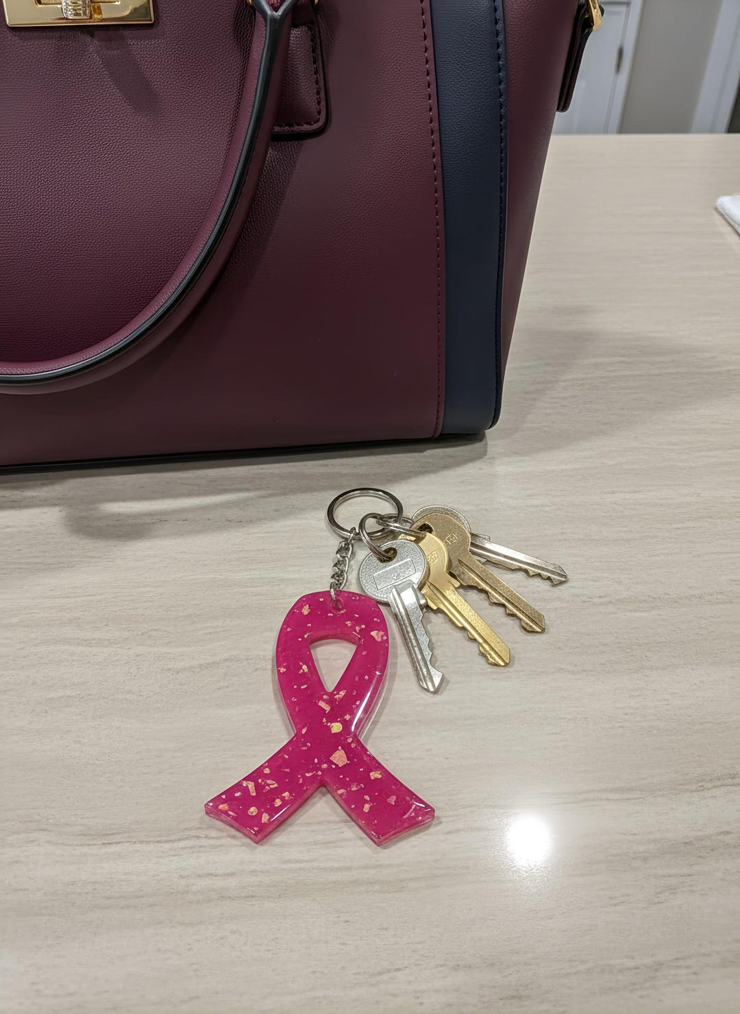 Cancer Ribbon Keychain Breast Cancer Awareness Support Pink Accessory ...