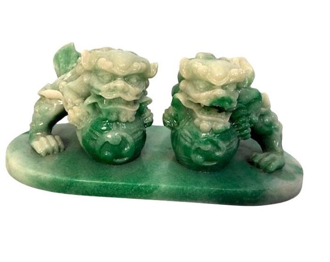 Japanese Shisa Dogs Shi Shi Lions Foo Dog Okinawa Jade Color Figurine ...