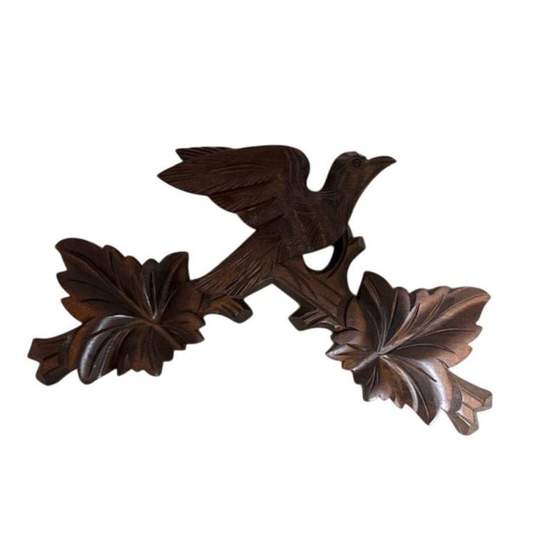 Vintage Antique Cuckoo Clock Topper Wood Hand Craved Bird With Leaves ...