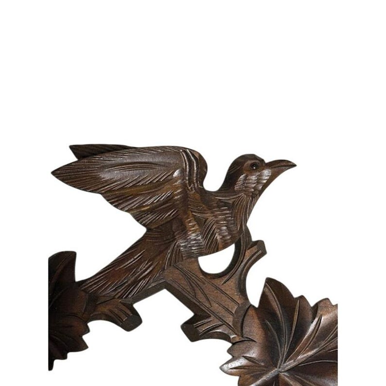 Vintage Antique Cuckoo Clock Topper Wood Hand Craved Bird With Leaves ...