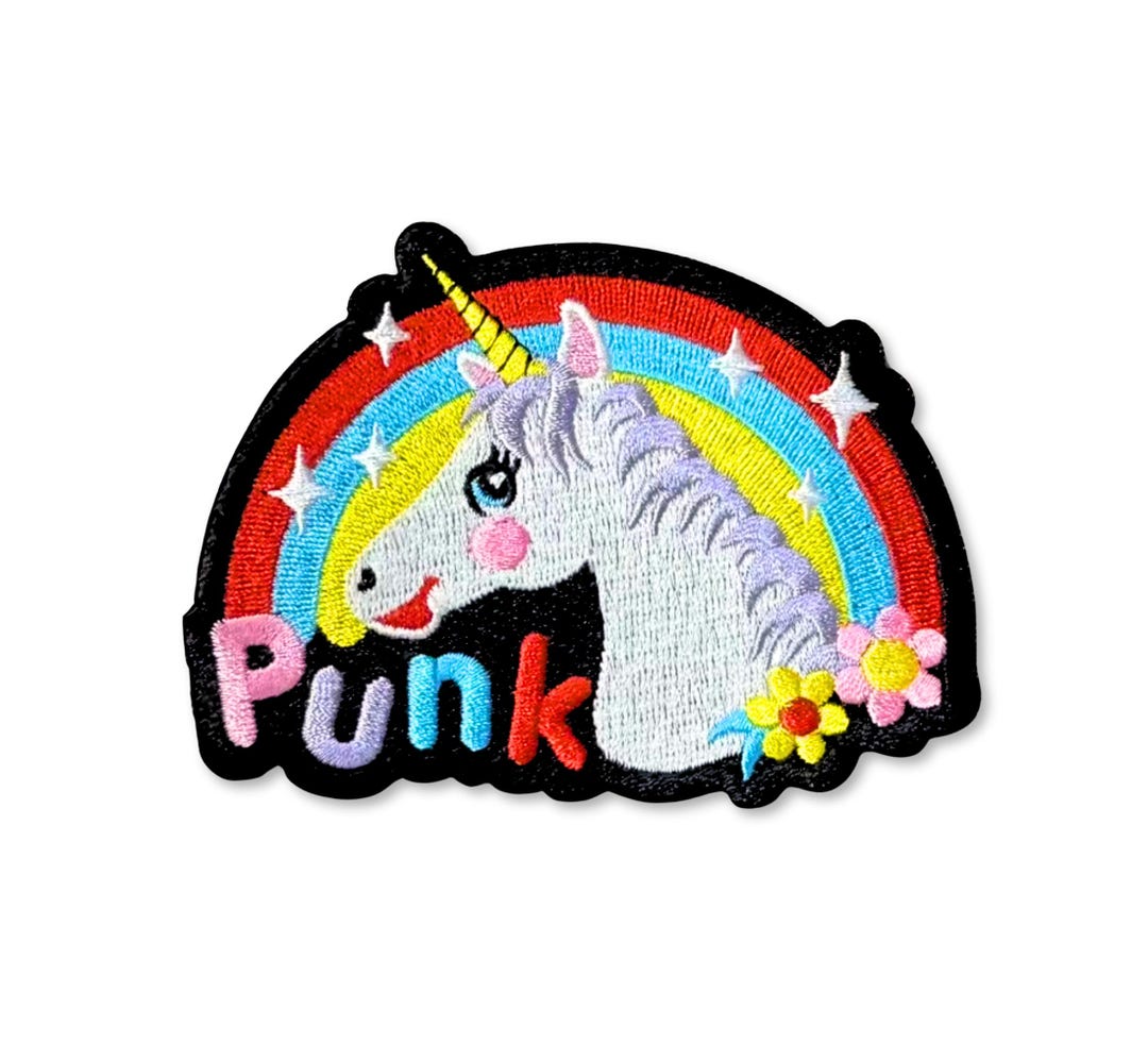 Punk Unicorn Patch - Cute Retro Rainbow Embroidered Iron-on Patch ...