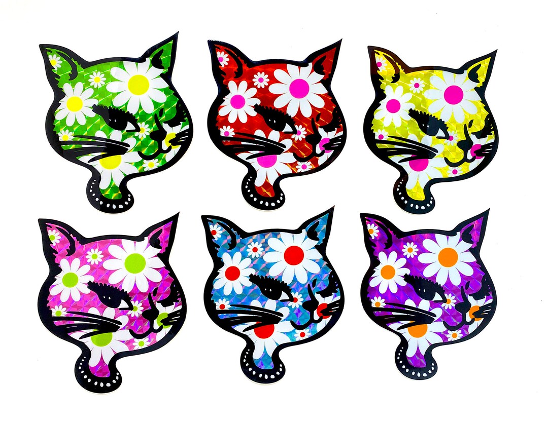 90's Winking Cat Stickers - 90s Vending Machine Flower Power Winking ...