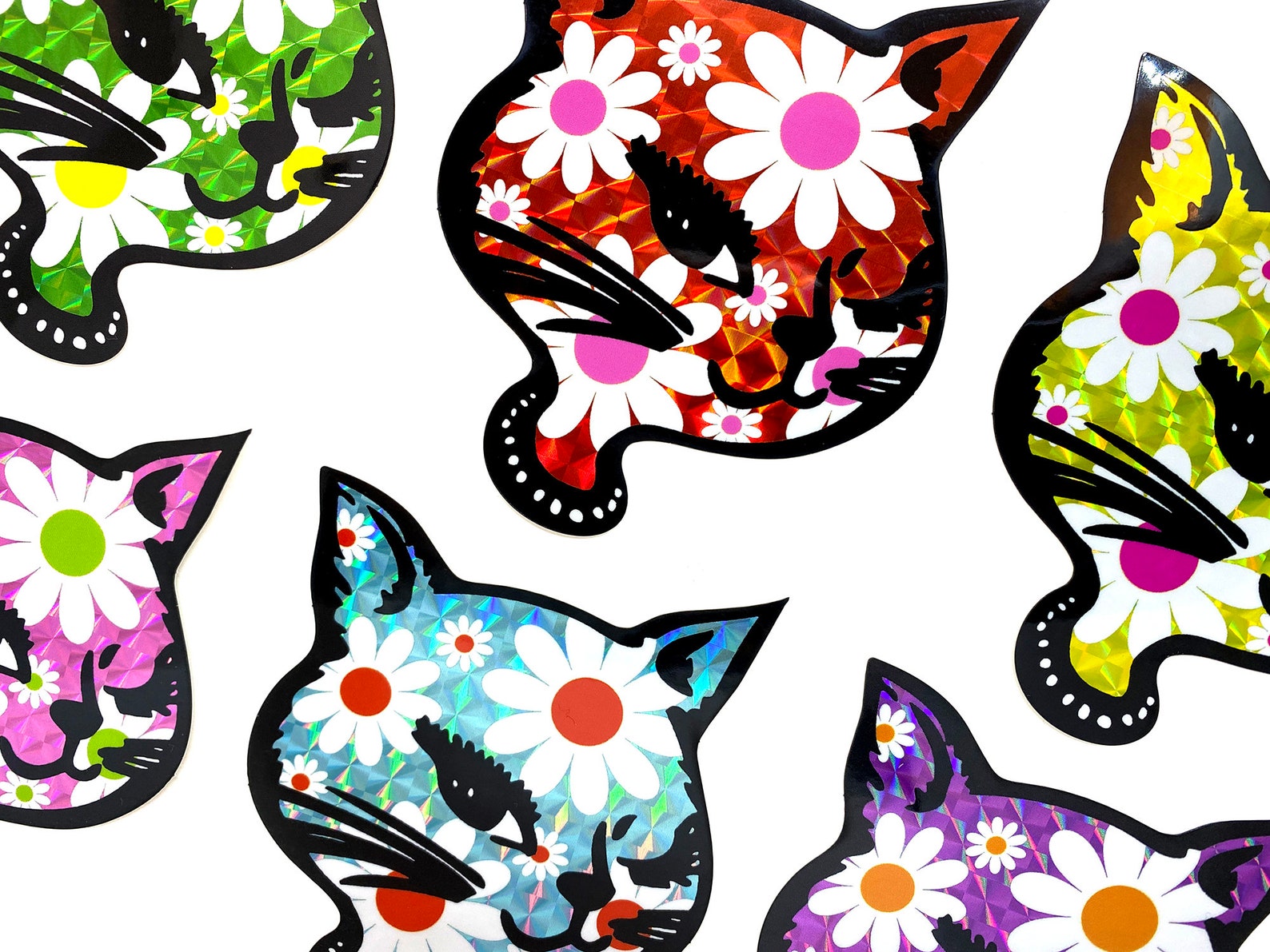 Retro Flower Power 90's Winking Cat Stickers 90s Winking - Etsy