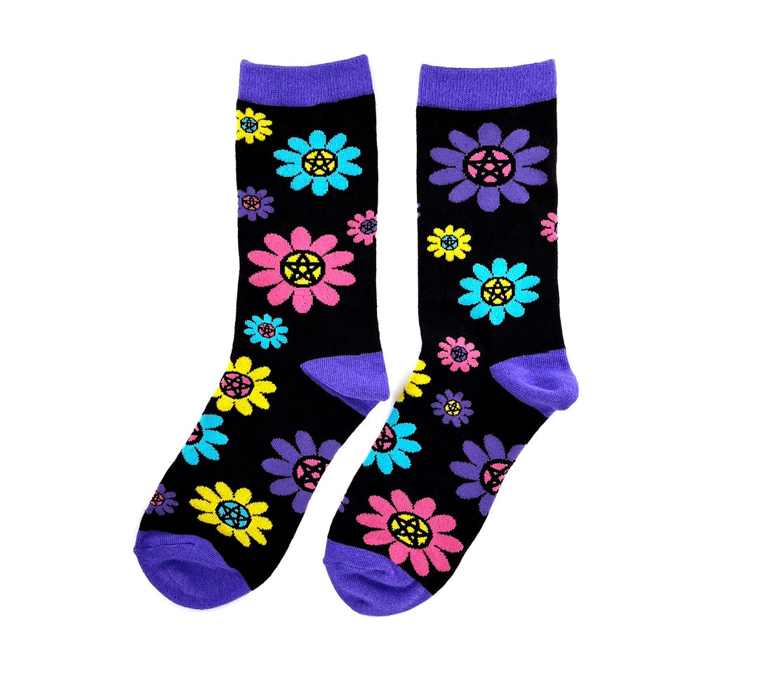 Cute Mod Floral Pentacle Pentagram Socks Halloween Wicca Magick Pagan Witch Witchcraft - Etsy