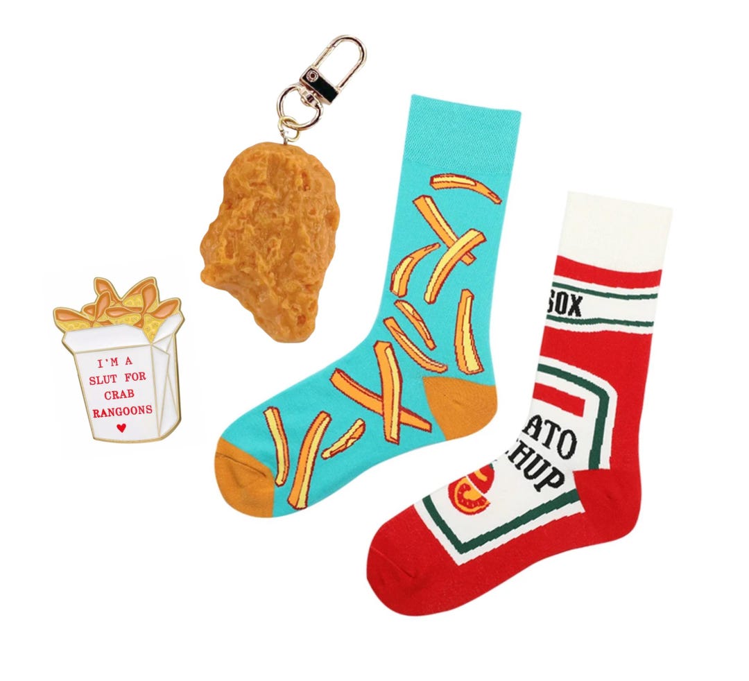 Funny Junk Food Gift Bundle - French Fries With Ketchup Socks, Chicken ...