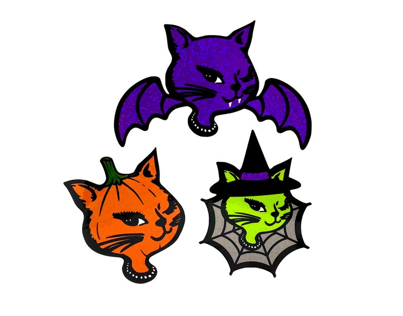 Halloween Glitter Winking Cat Stickers Retro Vintage 90s - Etsy