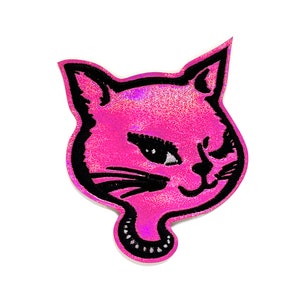 Retro 90s Holo Winking Cat Patch - Kitty Cat Patch - Vintage Winking ...