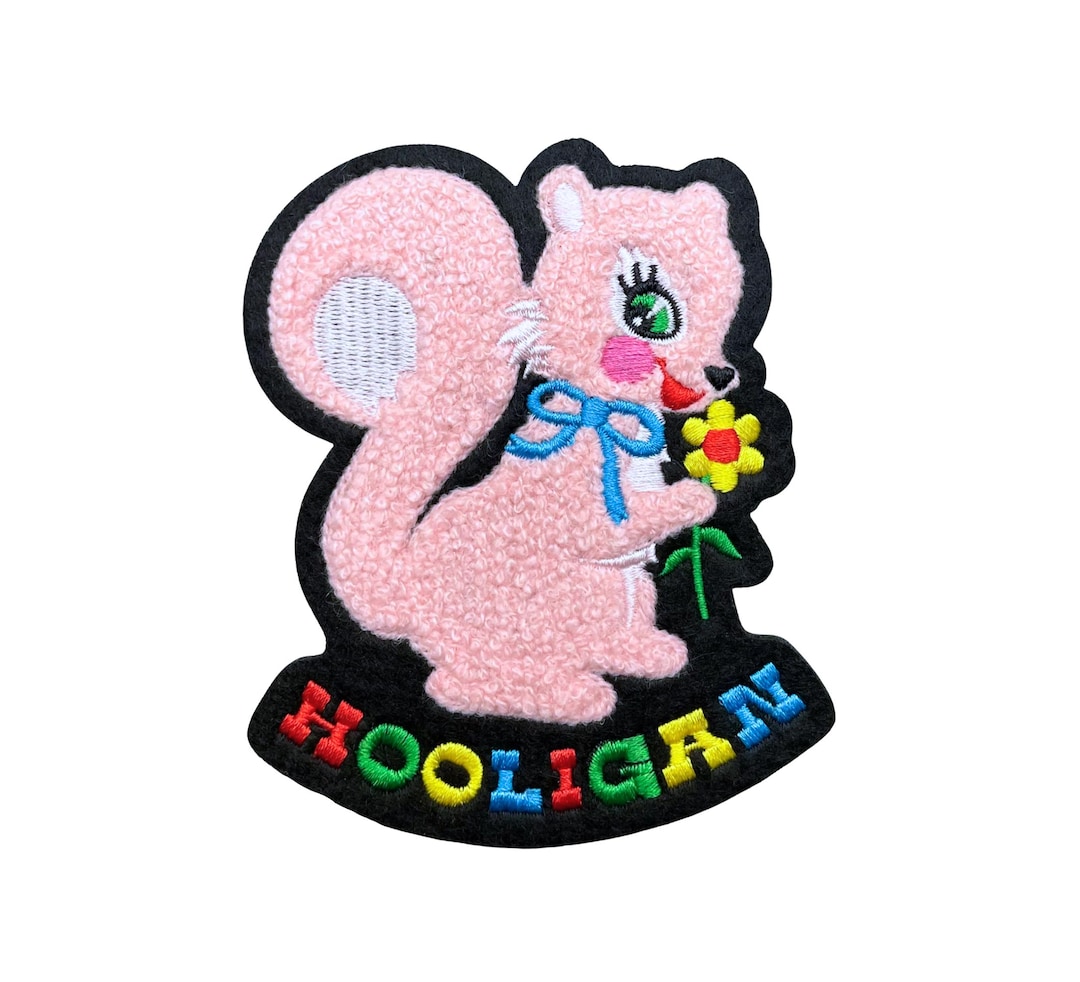 Hooligan Squirrel Fuzzy Chenille Patch - Cute Retro Kitschy Embroidered ...