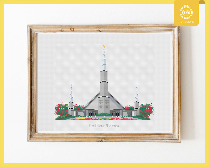 Dallas Texas Temple Cross Stitch Pattern - LDS Temple Cross Stitch ...