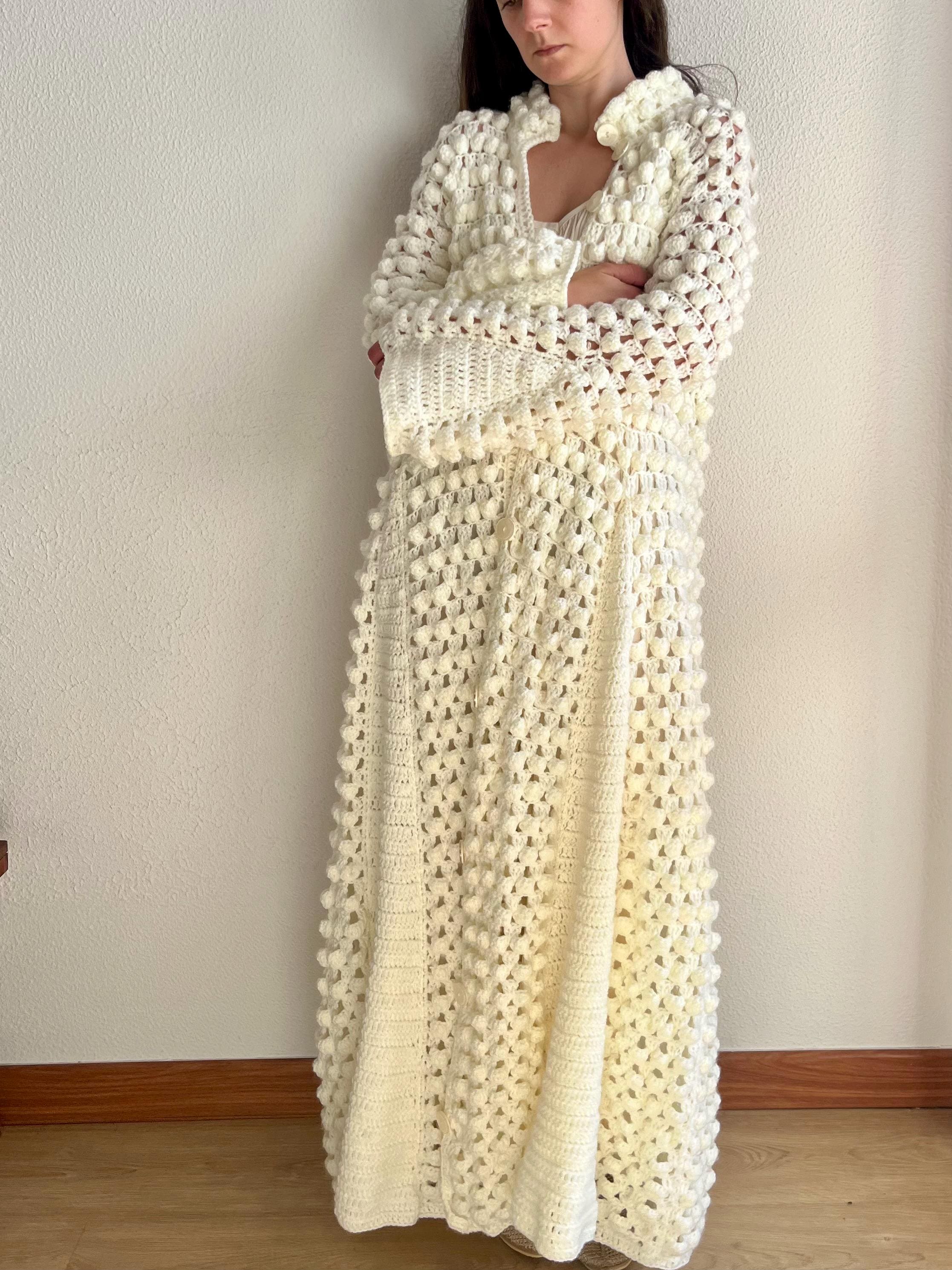 Floor Length Crochet Robe, Maria Callas Cardigan, Retro Cardigan ...