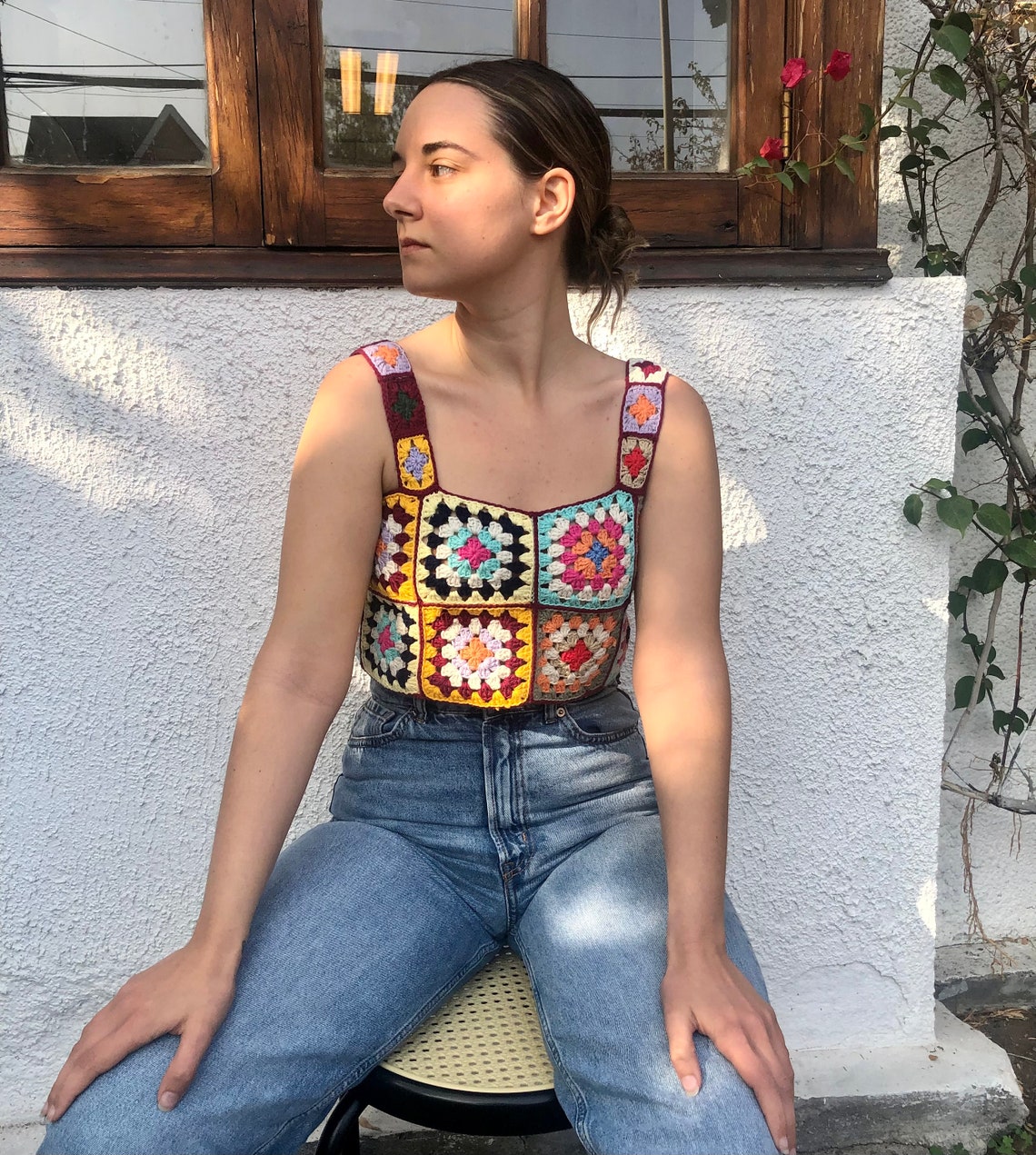 Boho Retro Top Knit Crochet Top Patchwork Top Granny | Etsy