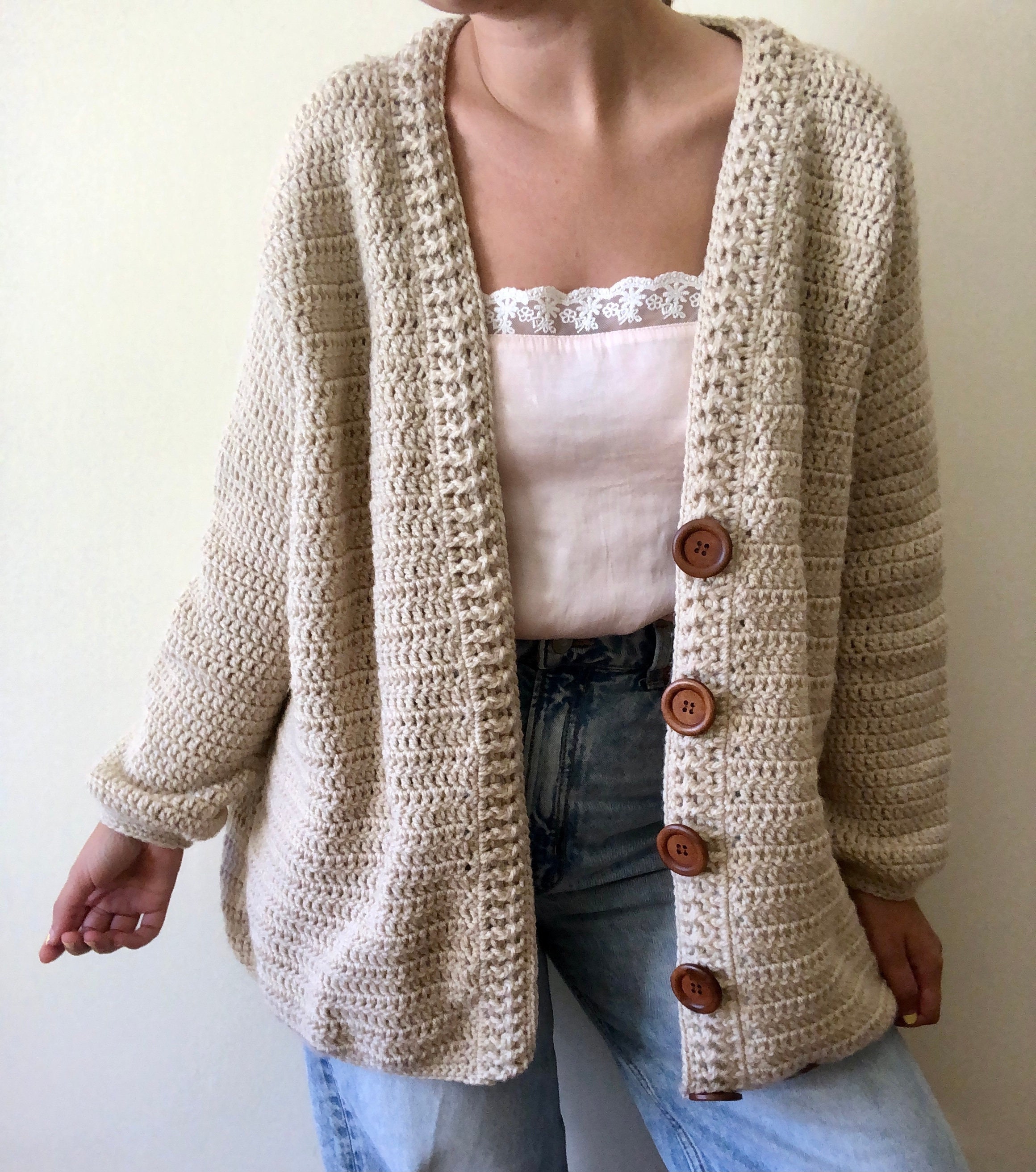 Oversize Cardigan Women, Beige Cardigan, Cottagecore Knitwear Women ...