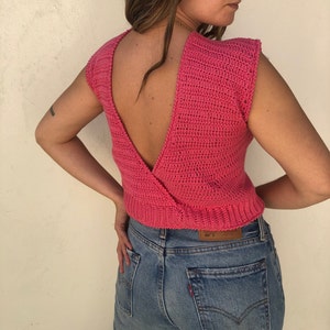 Hot Pink V Back Top, Knit Pink Top, Crochet Top, Open Back Shirt ...