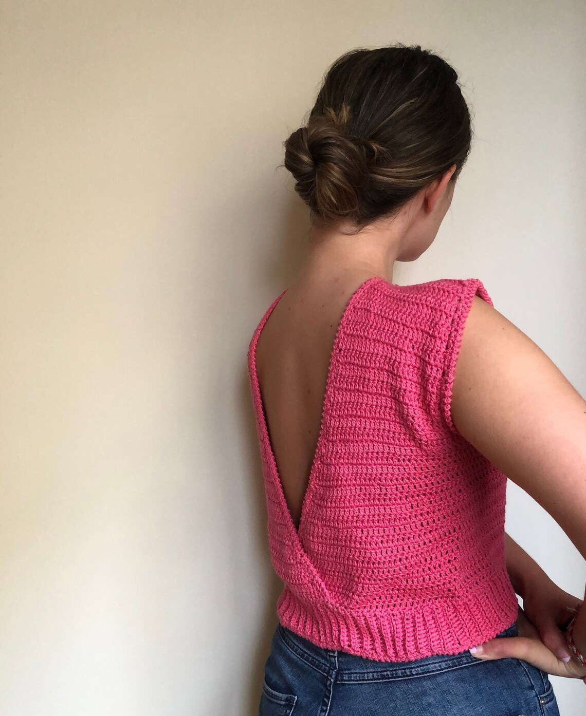 Hot Pink V Back Top Knit Pink Top Crochet Top Open Back | Etsy