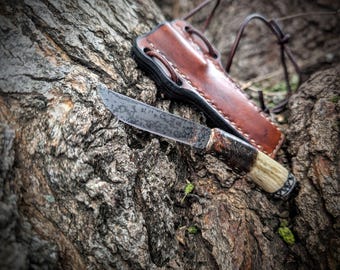 Patch Knife / Neck Knife Frontier Style With Antler and Leather - Etsy