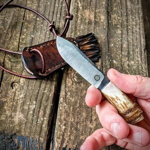 Patch Knife / Neck Knife Frontier Style With Antler and Leather - Etsy