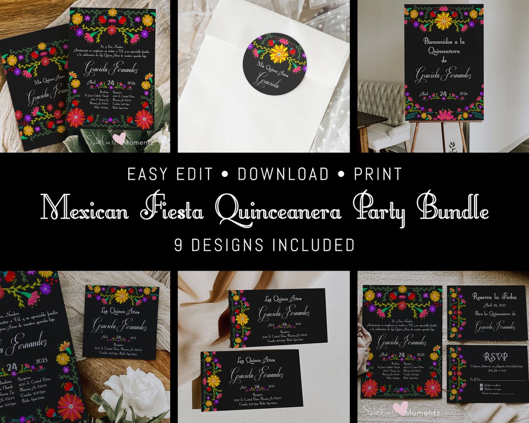 Mexican Quinceanera Party Bundle, Invitation in Spanish, Mexican Style ...